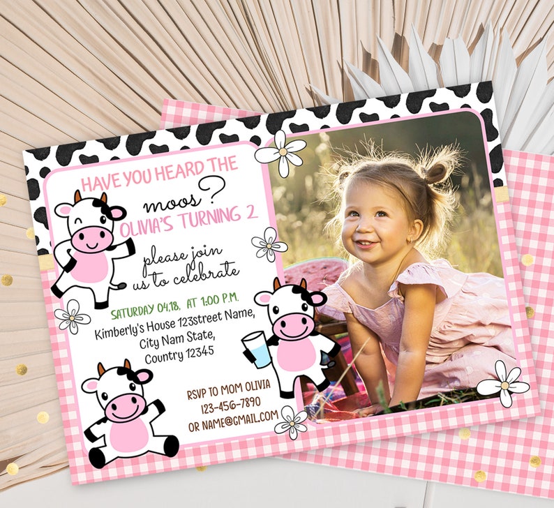 Cow Birthday Invitation With Photo Editable Template Online - Etsy