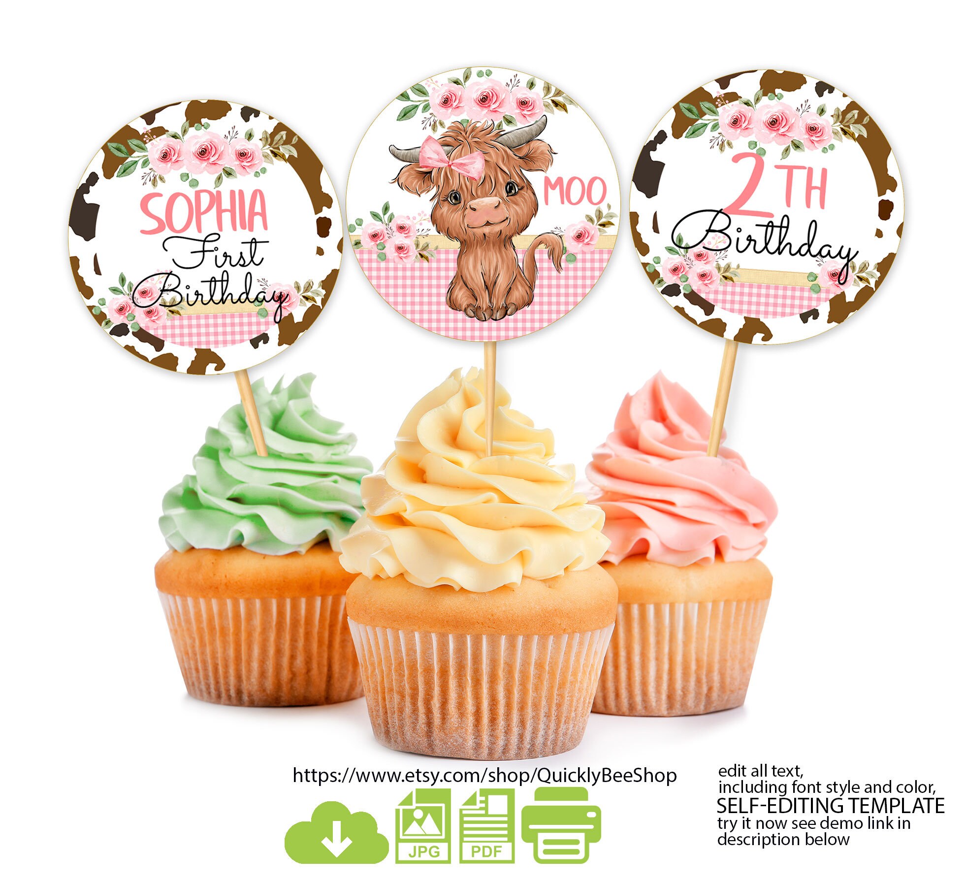 Higland Cow Cupcake Toppers Barnyard Cupcake Toppers Cow - Etsy