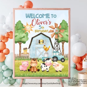 Editable Welcome Sign Farm, Farm Animals Sign Boy Barnyard Birthday ...