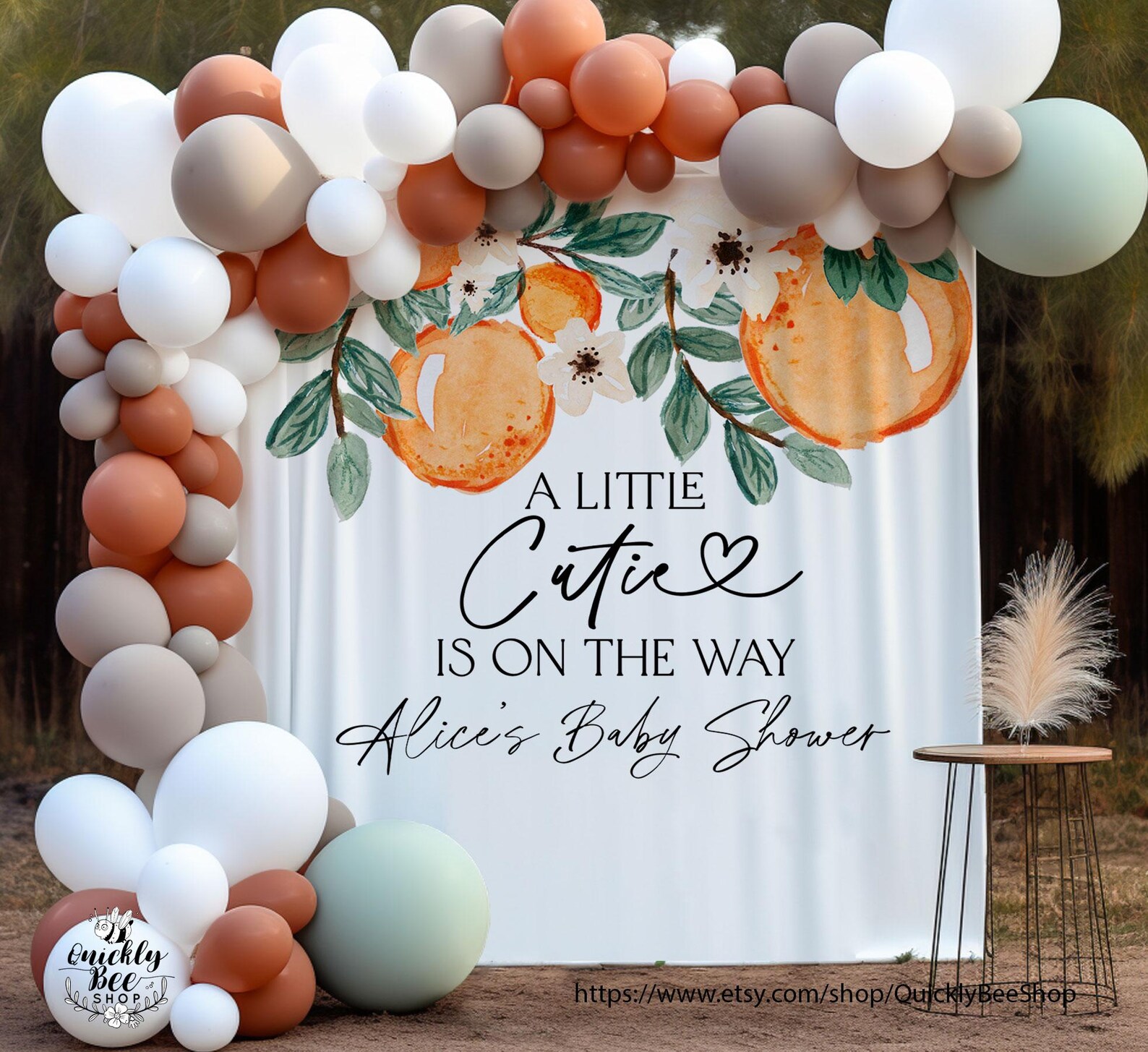 Orange Cutie Baby Shower Backdrop, Personalized Clementine Sign, Little ...