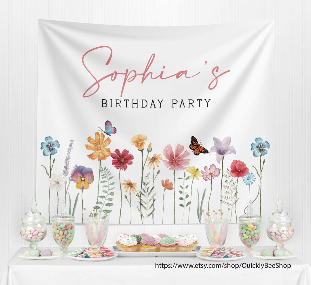 Floral First Birthday Backdrop, Garden Floral Personalized Sign ...