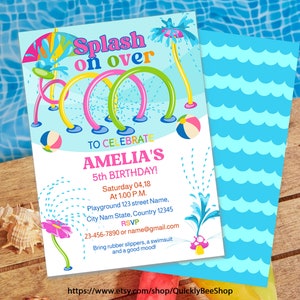Editable Splish Splash Birthday Invitation, Water Party Pink Invite ...