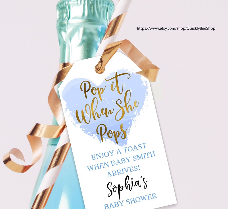 Pop It When She Pops Tag Template Heart Baby Shower Champagne - Etsy