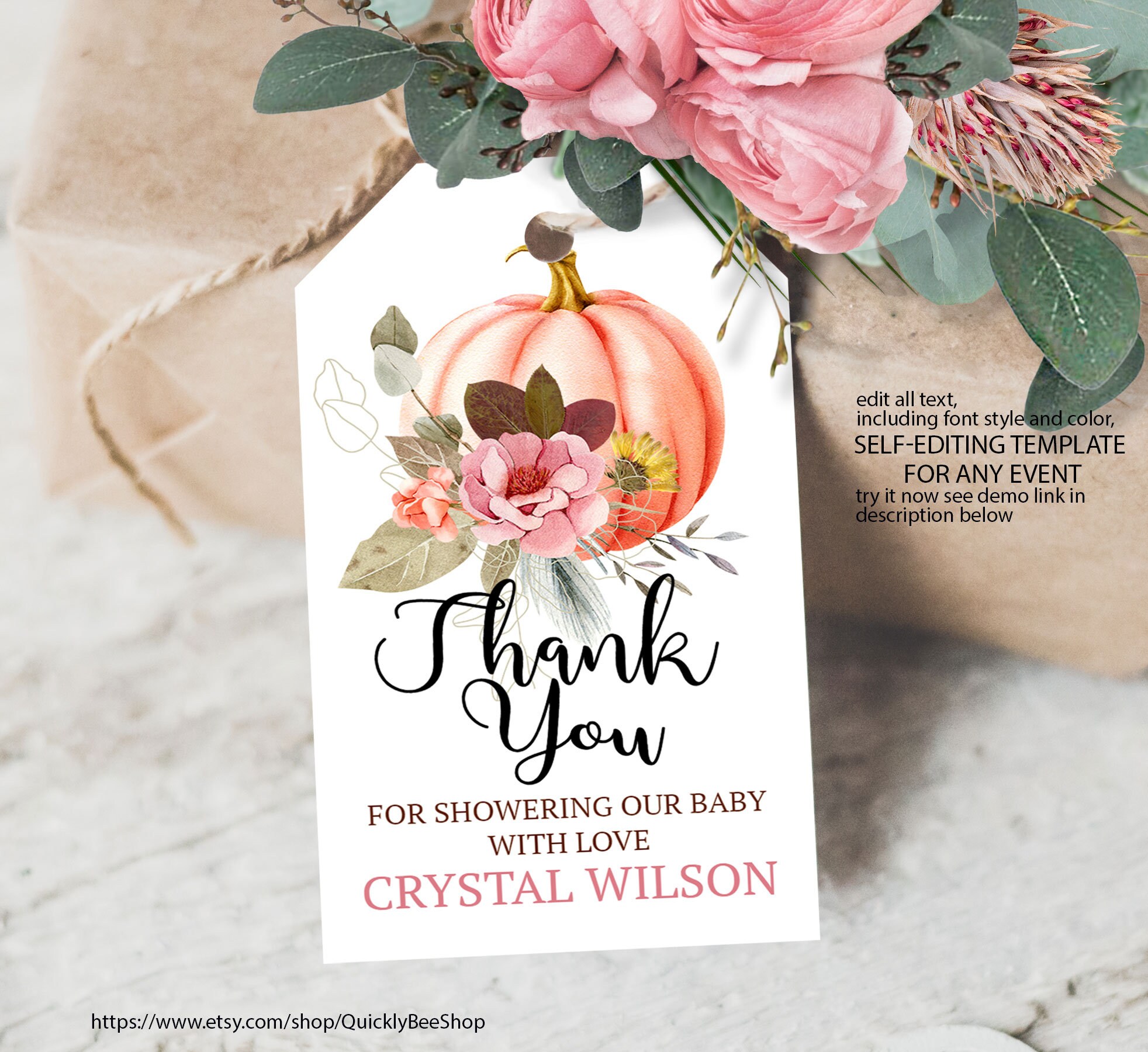 Editable Pumpkin Baby Shower Favor Tags Little Pumpkin Thank - Etsy