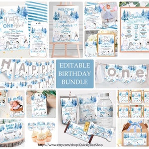 Winter Onederland Editable Electronic Phone Birthday Invitation ...