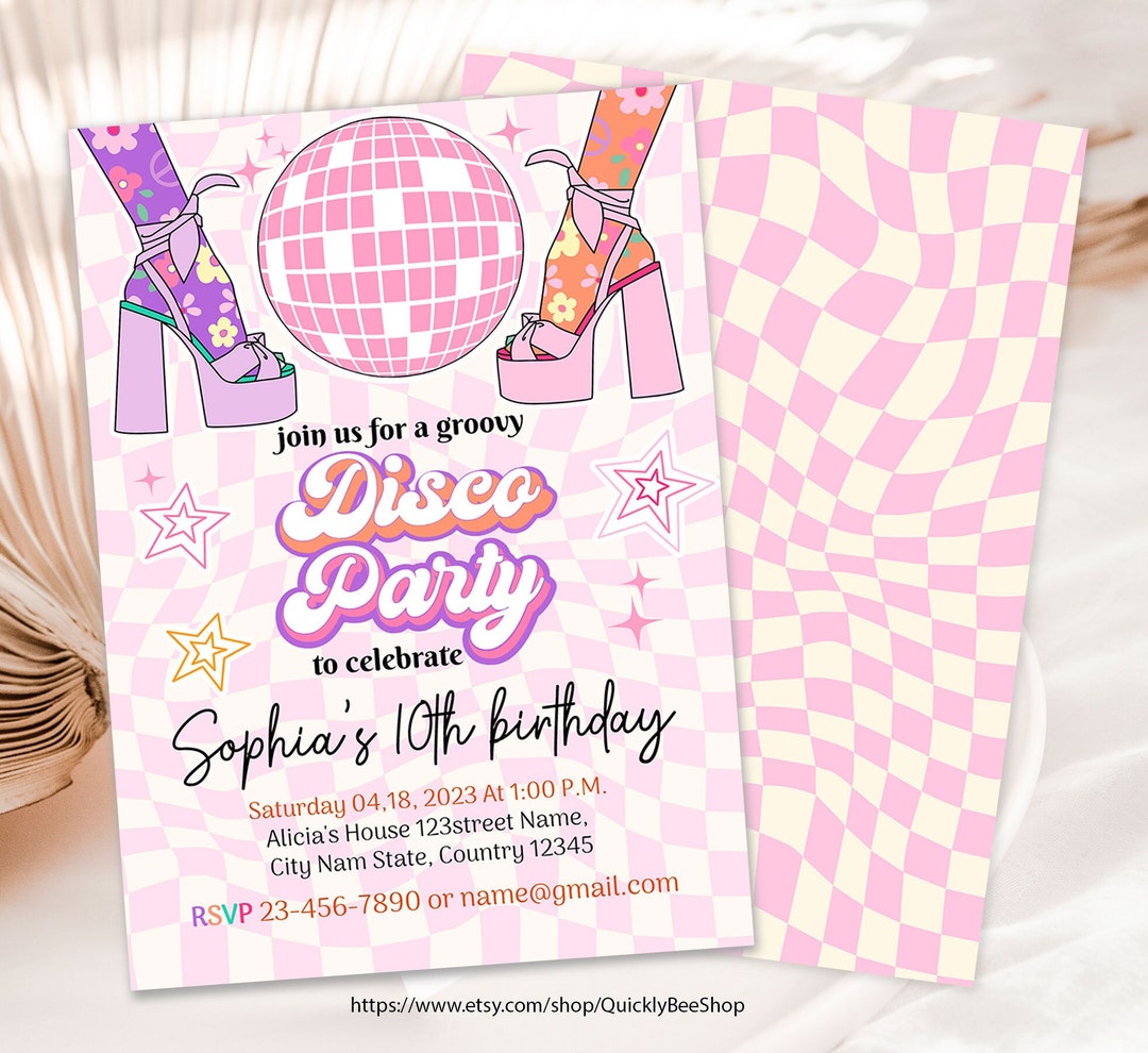 Disco Party Birthday Invitation, Retro Groovy Party Invite, Boho Hippie ...