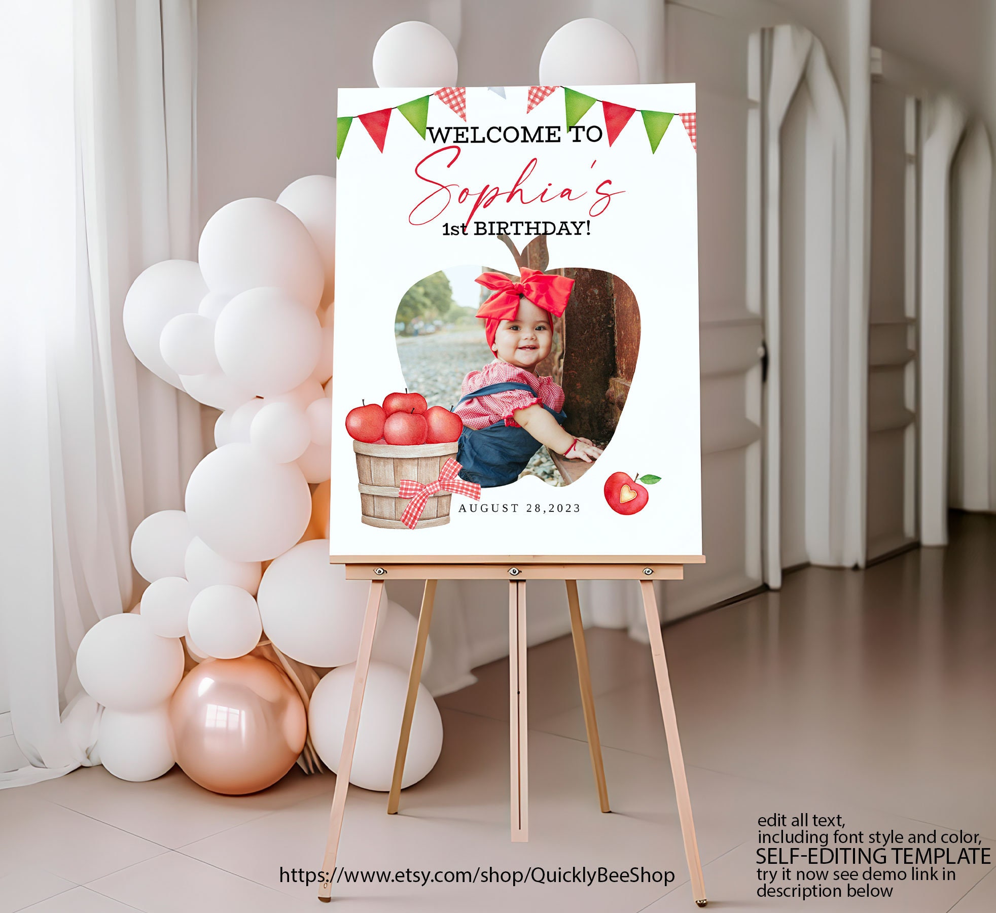 Welcome Sign Template Fall Apple Birthday, Printable Editable Birthday ...
