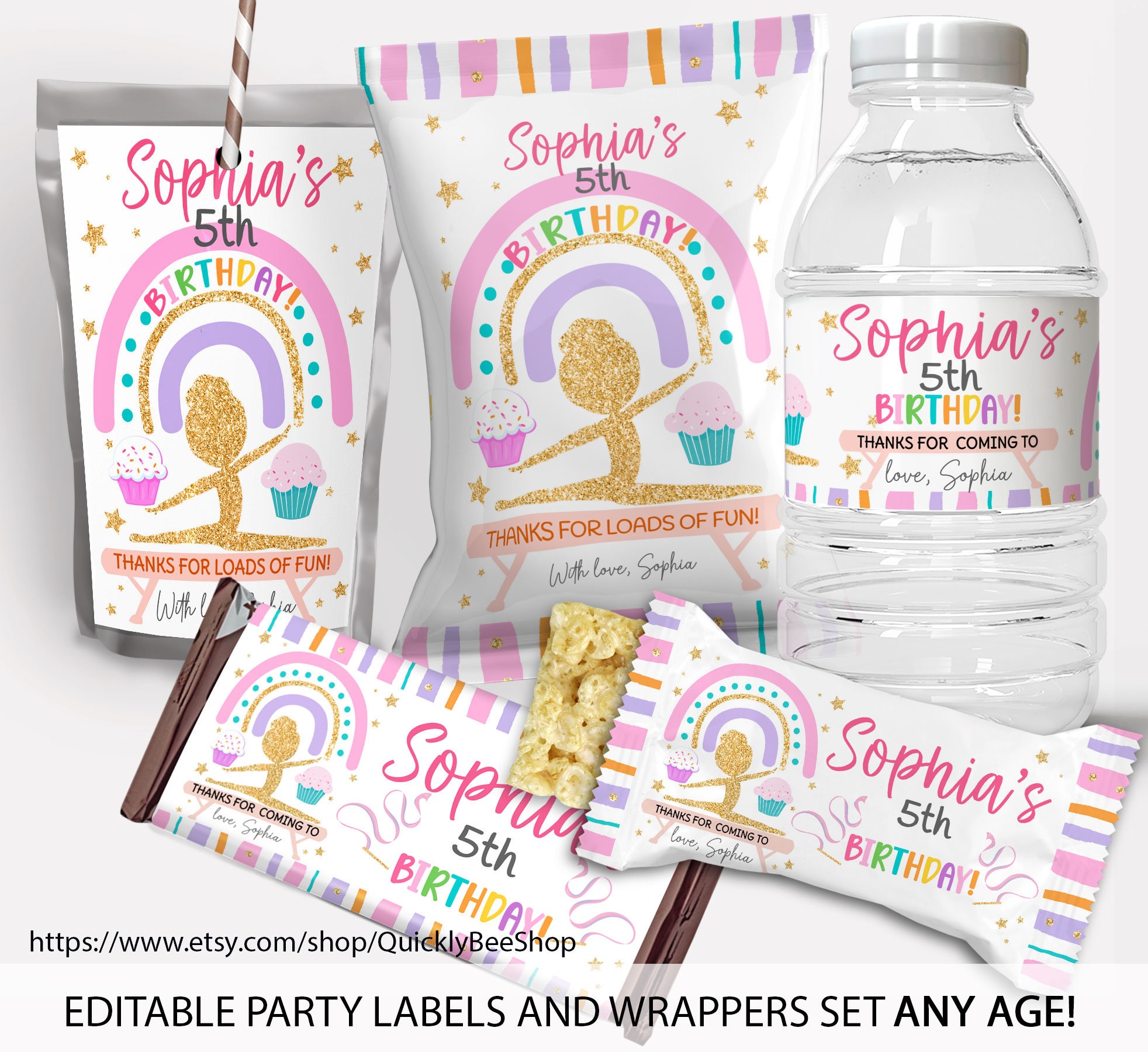 Editable Cartwheels and Cupcakes Invitation, Gymnastics Birthday Party ...