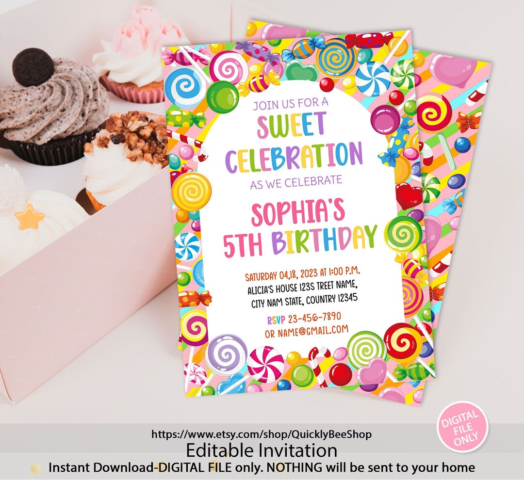 Candy Invitation, Lollipop Birthday Invitation, Sweet Celebration ...