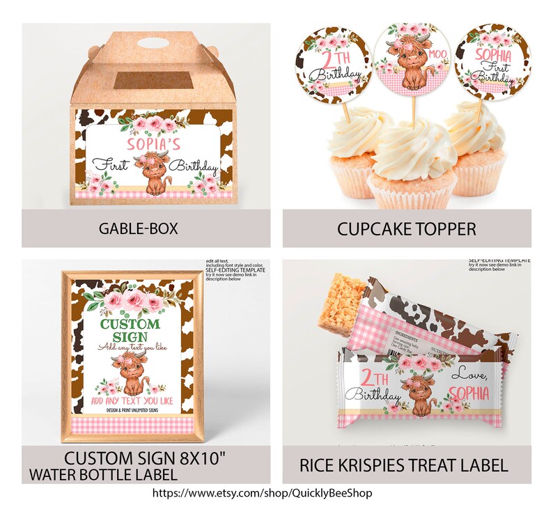 EDITABLE Cow Birthday Party Bundle, Digital Template, Cow Theme, Party ...