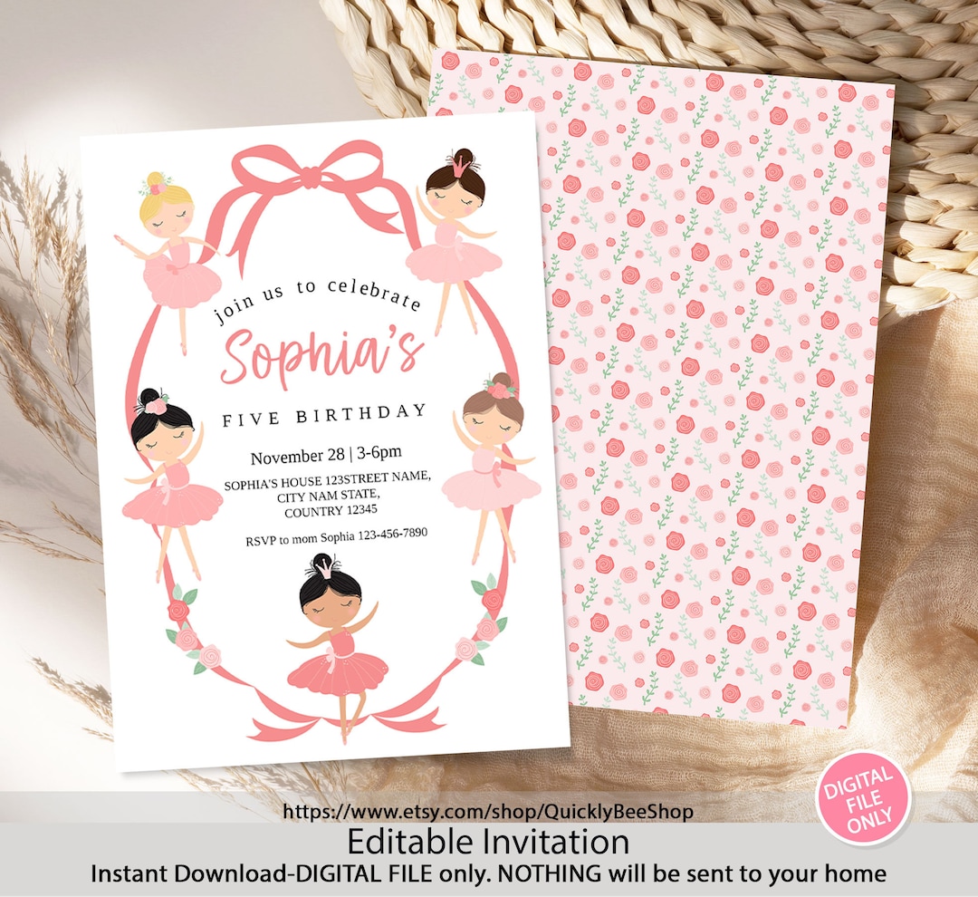 Ballerina Birthday Invitation, Tutu Ballet Party Invite, Ballet Dancer ...