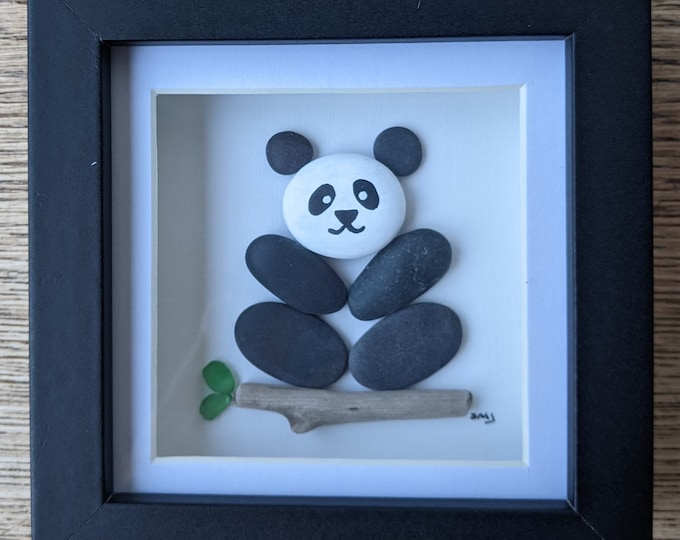 Sea Glass Pebble Art, Pebble Art Panda Bear, Gift for Animal Lover ...