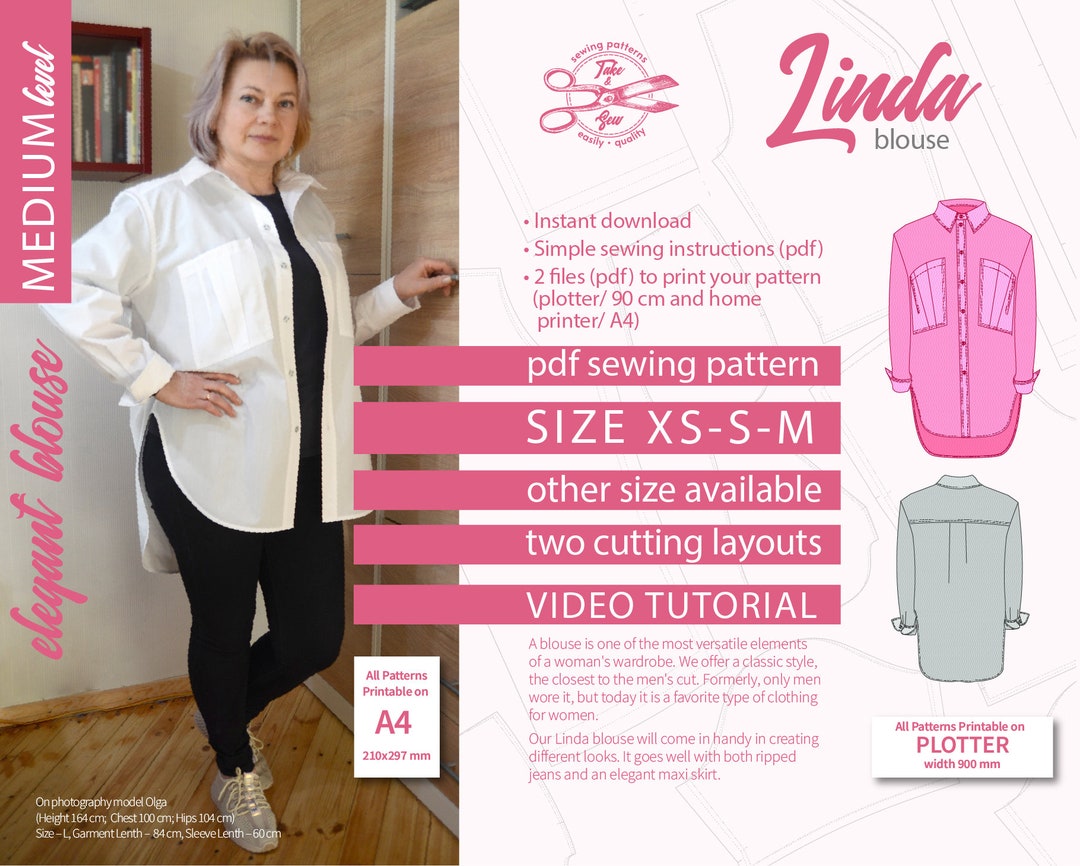 Elegant Blouse Sewing Pattern PDF Sewing Pattern Loose Blouse Pattern ...