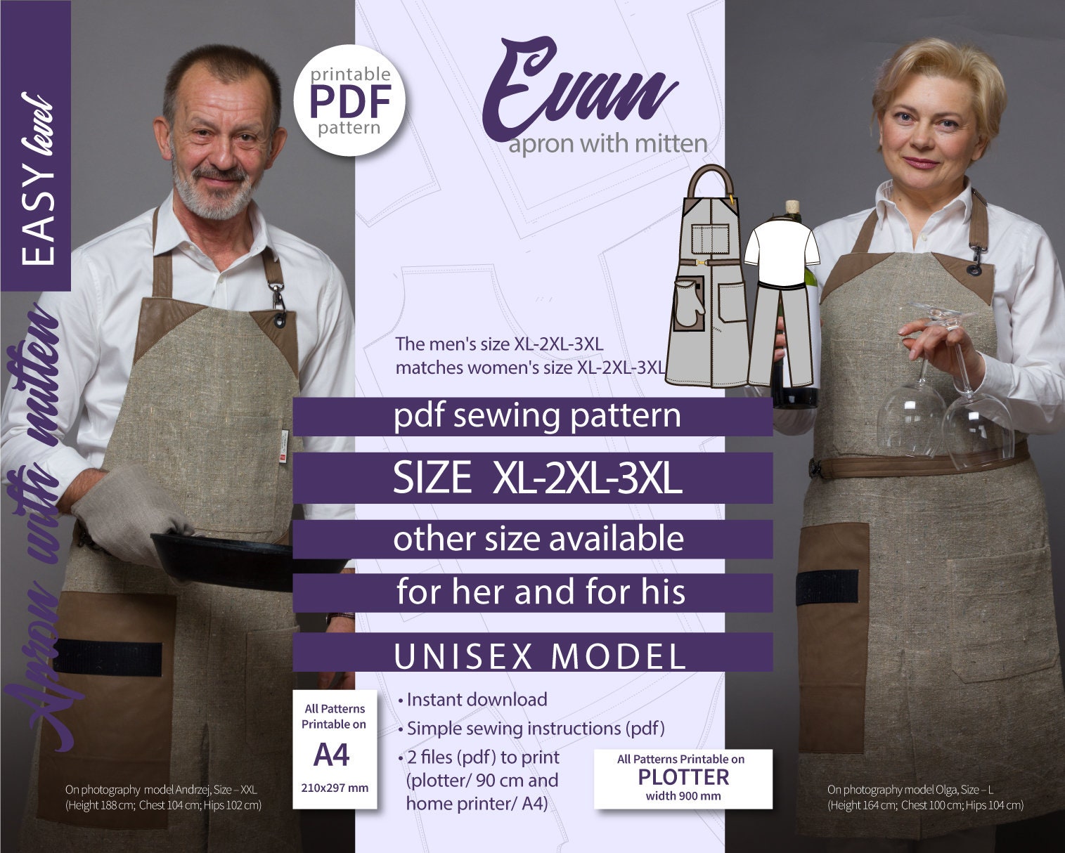 Chef Apron Pattern Full Apron Pattern Indie Sewing Pattern - Etsy