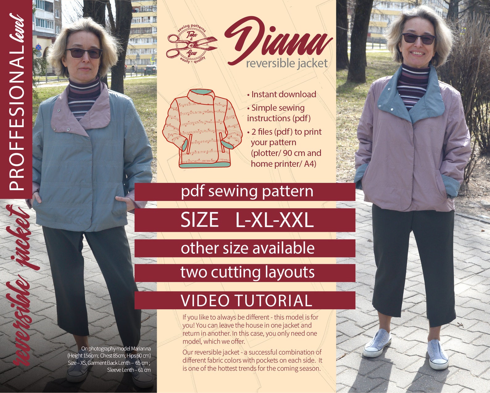 Reversible Jacket Sewing Pattern. Indie DIY Women Tamarack Jacket, Size ...
