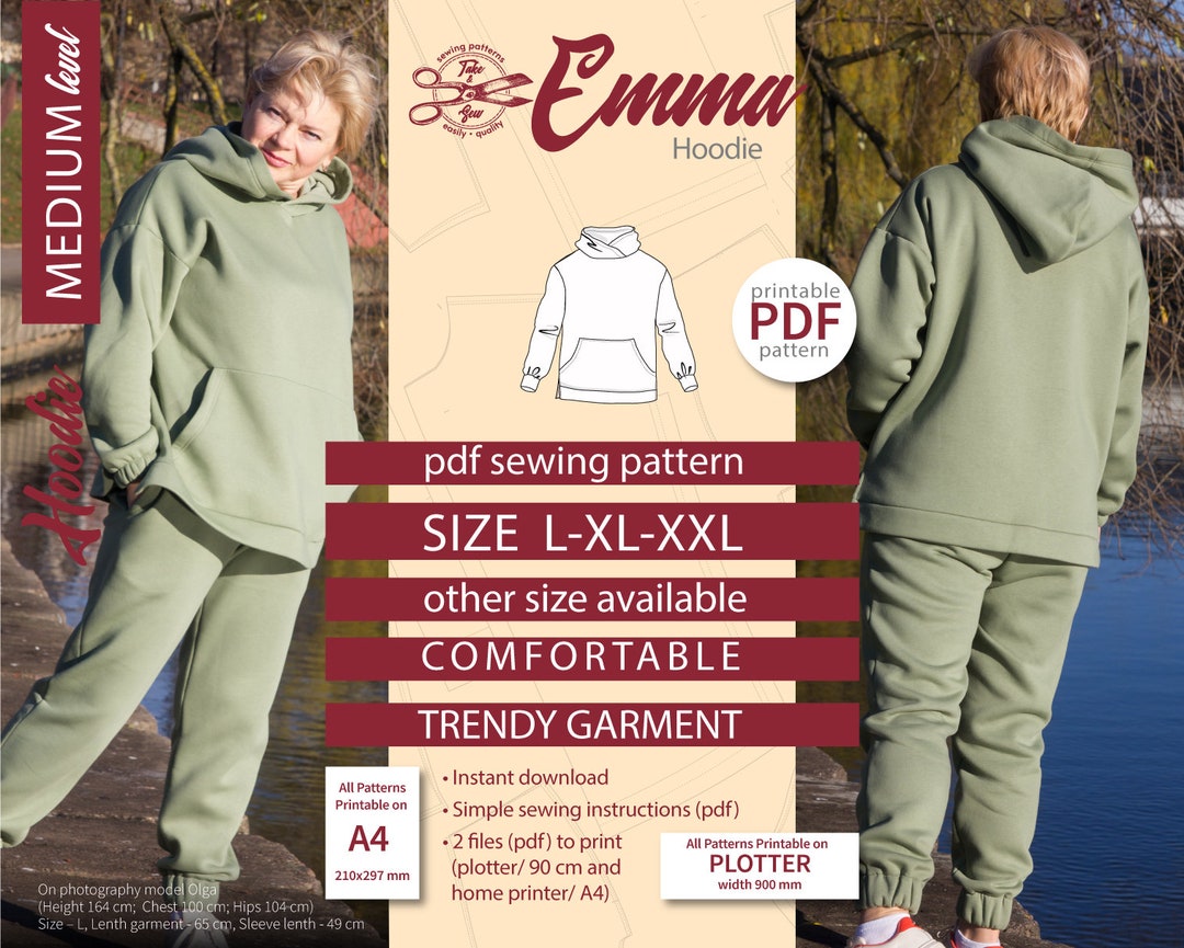 Hooded Jacket Tracksuit Sewing Pattern Sweatshirt Pattern PDF Basic ...