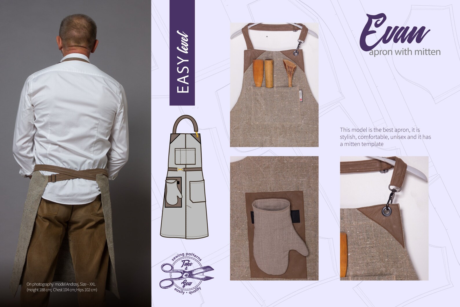 Chef Apron Pattern Full Apron Pattern Indie Sewing Pattern Evan Apron ...