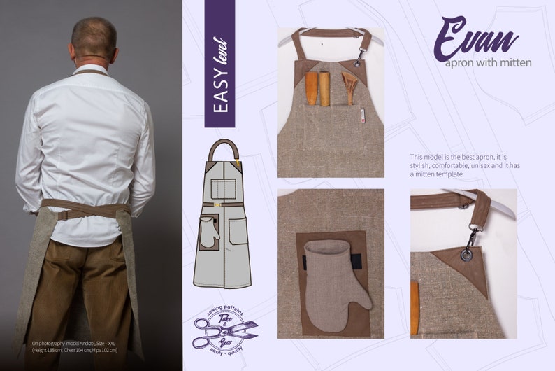 Chef Apron Pattern Full Apron Pattern Indie Sewing Pattern Evan Apron ...