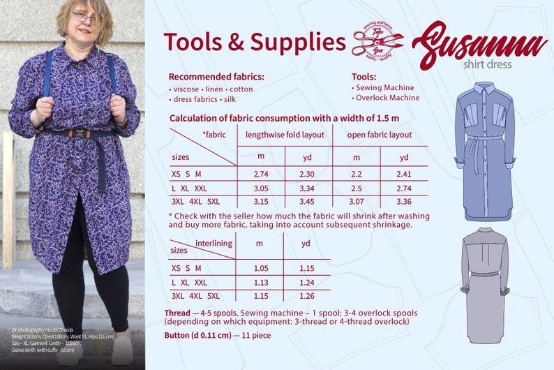 Shirt Dress Pattern PDF Sewing Pattern Plus Size Pattern 3XL 4XL 5XL ...