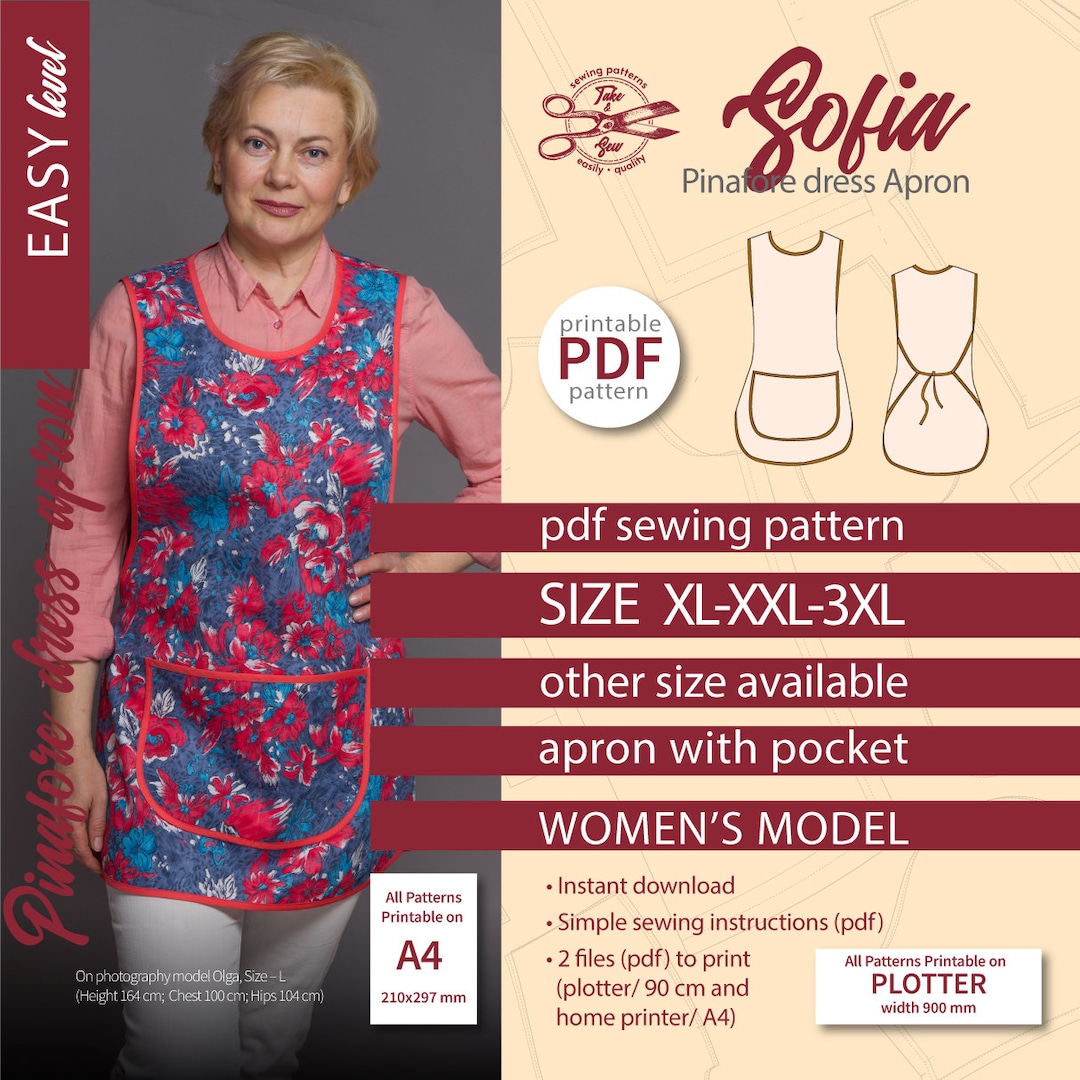 Sofia Pinafore Dress Apron Sewing Pattern: Tabard Style, XL-3XL (PDF ...