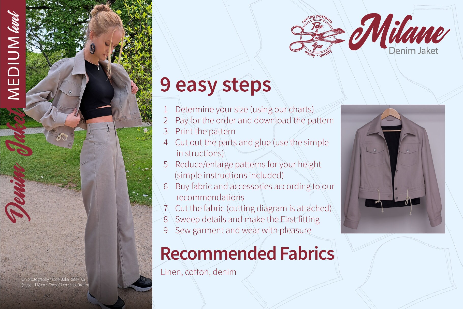 Denim Jacket Pattern Denim Crop Jacket Jean Jacket Pattern Crop Jacket ...