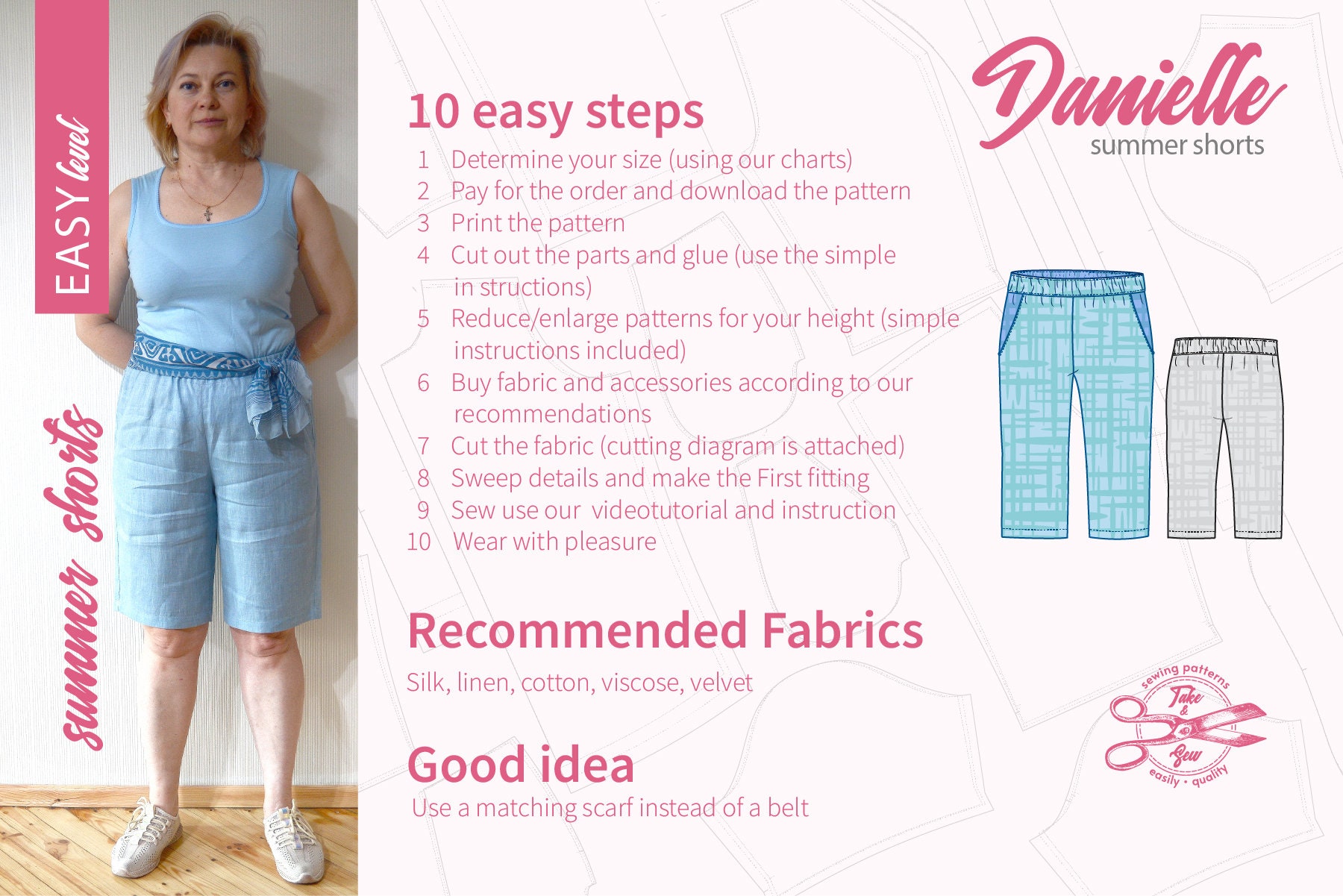 Indie Linen Shorts Sewing Pattern. DIY Women Summer Trousers, Size XS S ...