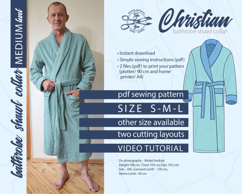 Shawl Collar Bathrobe Sewing Pattern: DIY Housecoat (PDF Pattern) - Etsy