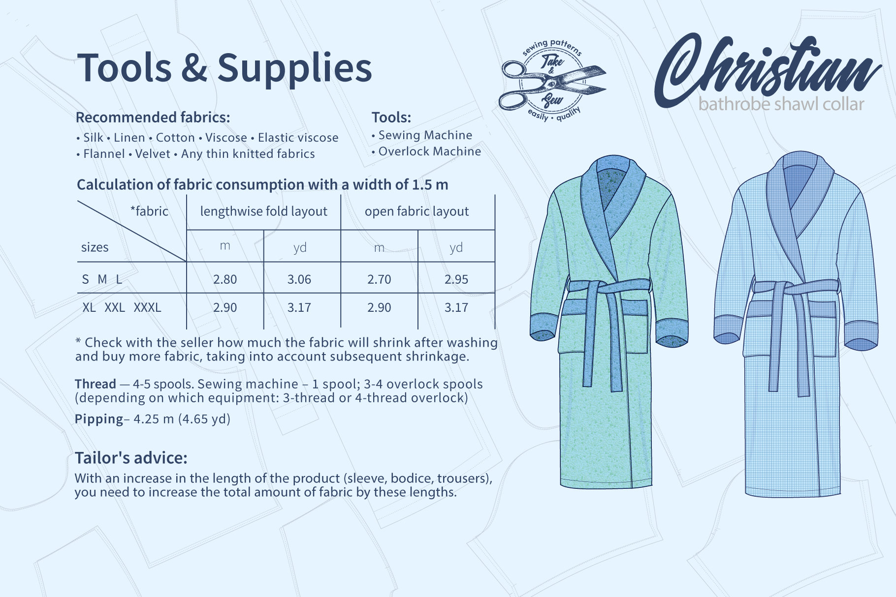 Indie Bathrobe Shawl Collar Sewing Pattern. DIY Man Comfortable ...