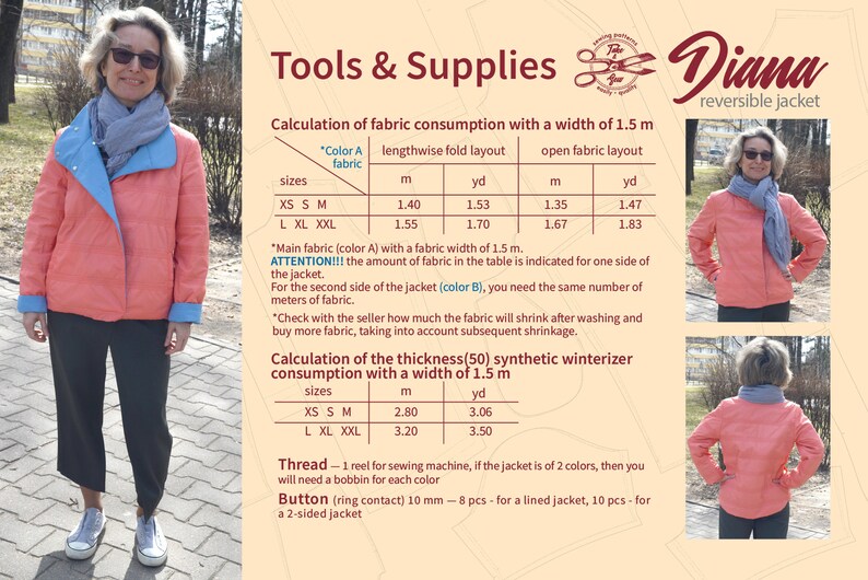 Reversible Jacket Sewing Pattern. Indie DIY Women Tamarack Jacket, Size ...