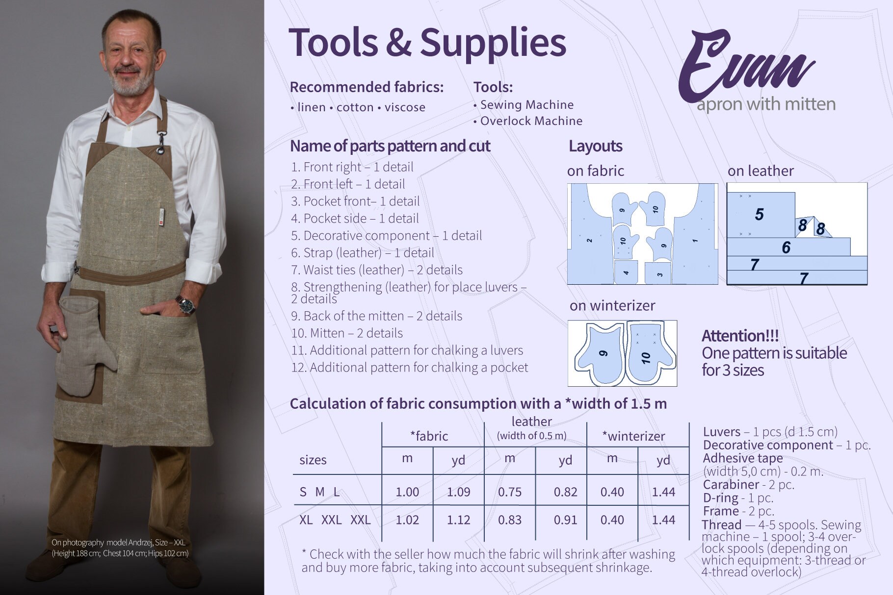 Chef Apron Pattern Full Apron Pattern Indie Sewing Pattern Evan Apron ...