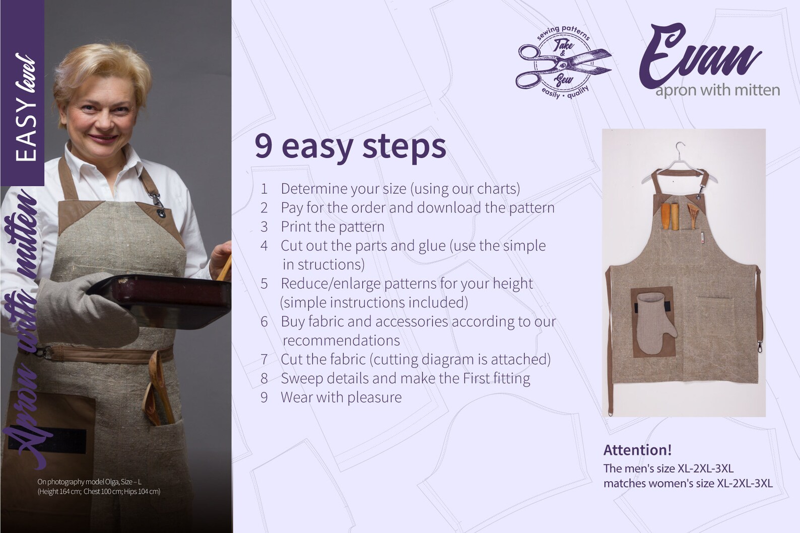 Chef Apron Pattern Full Apron Pattern Indie Sewing Pattern Evan Apron ...