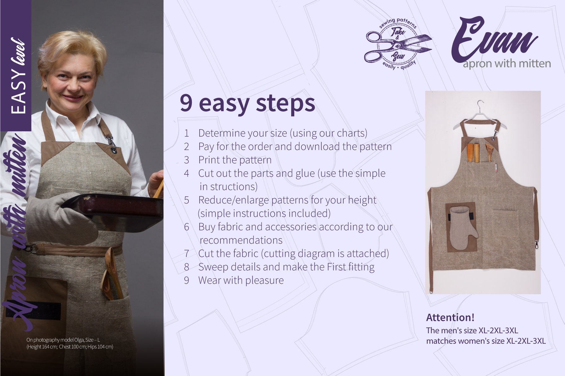 Chef Apron Pattern Full Apron Pattern Indie Sewing Pattern Evan Apron ...