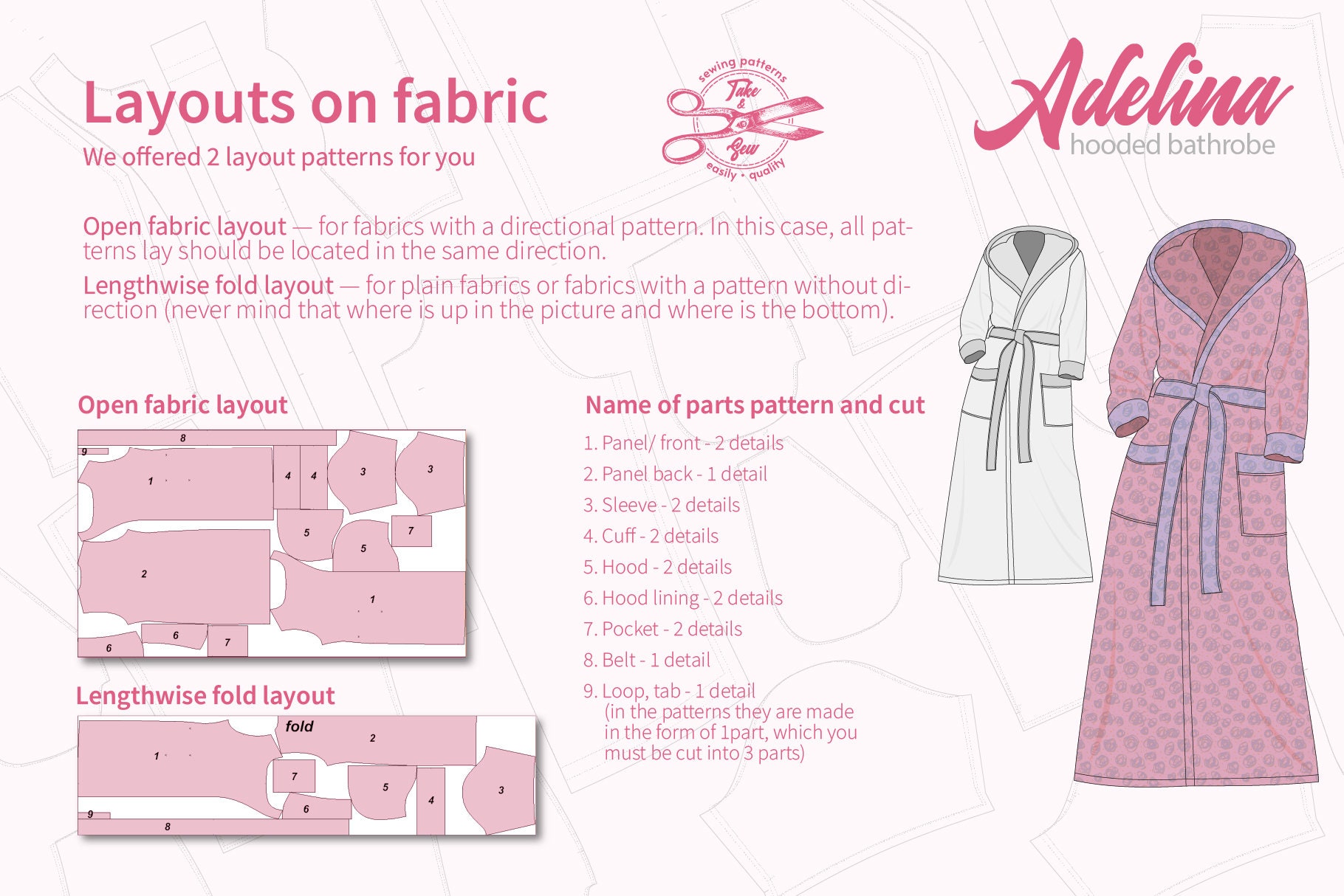 Indie Hooded Bathrobe Sewing Pattern. DIY Women Housecoat, Size XS S M ...