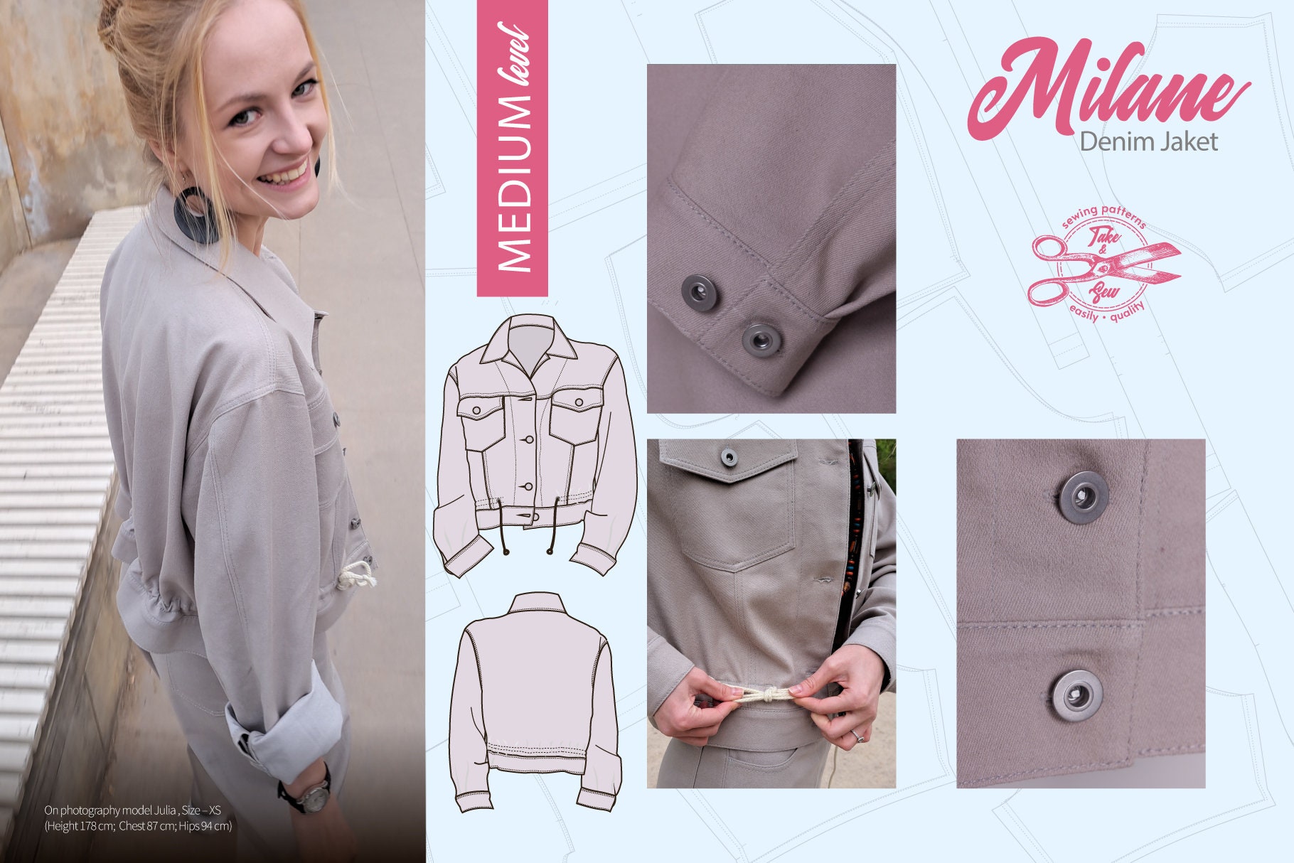 Denim Jacket Pattern Denim Crop Jacket Jean Jacket Pattern Crop Jacket ...