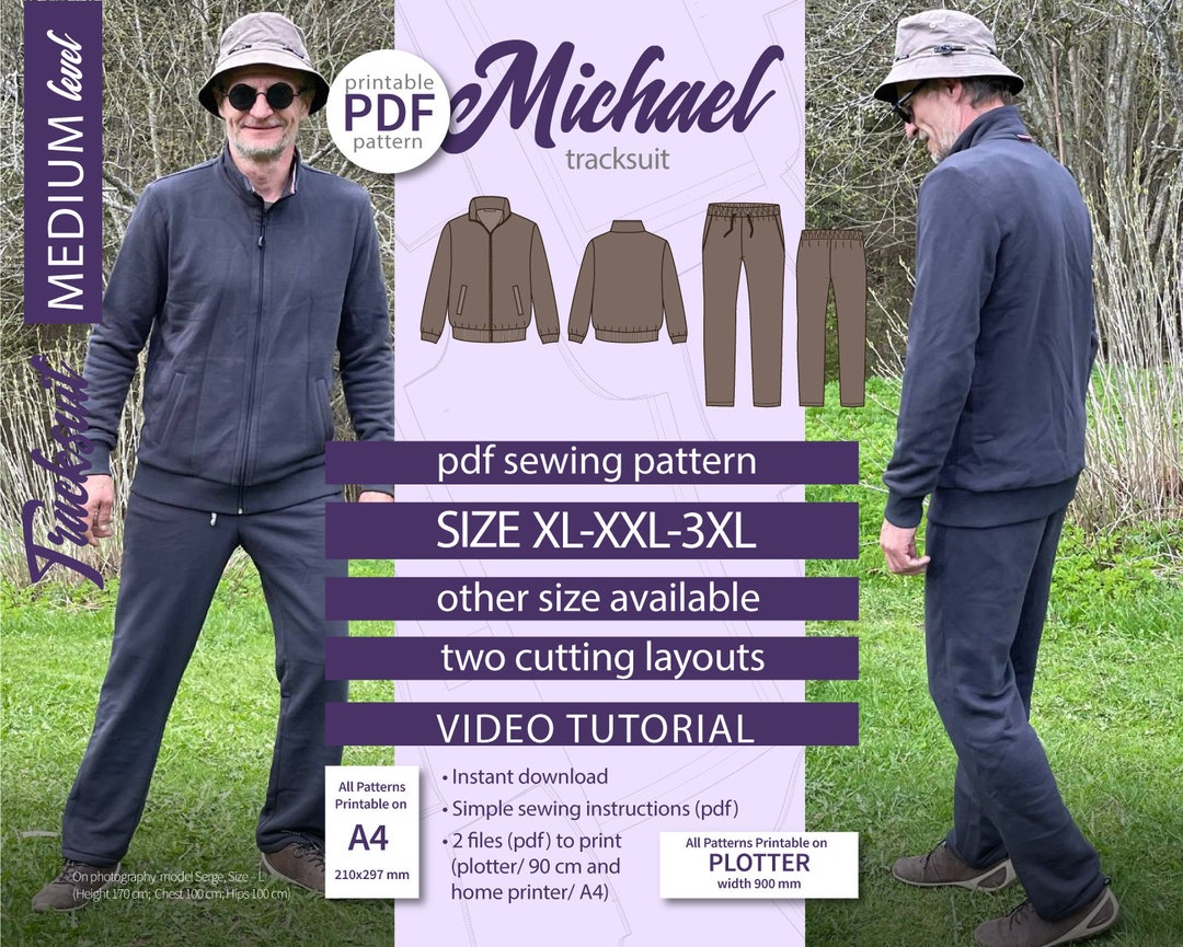 Men's Tracksuit Sewing Pattern: Sweatpants and Sweatshirt (size L-XXL ...