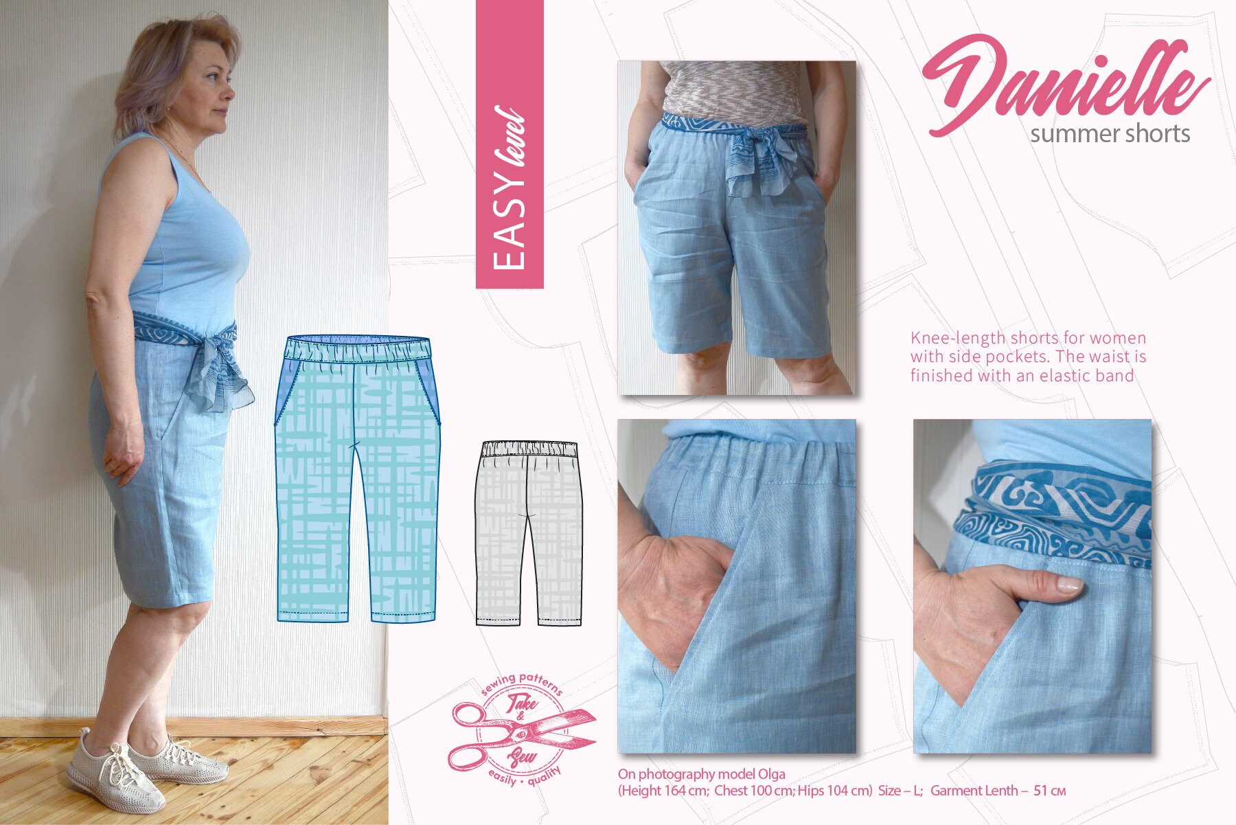 Indie Linen Shorts Sewing Pattern. DIY Women Summer Trousers, Size XS S ...