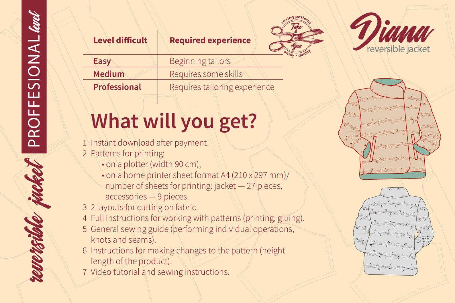 Reversible Jacket Sewing Pattern. Indie DIY Women Tamarack Jacket, Size ...