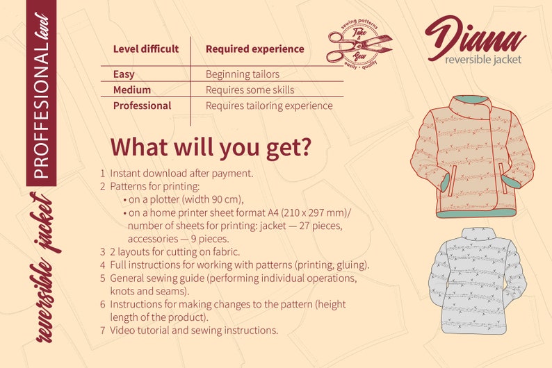 Reversible Jacket Sewing Pattern. Indie DIY Women Tamarack Jacket, Size ...