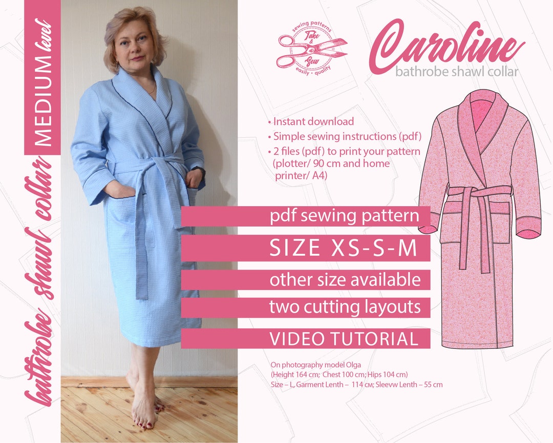 Caroline Bathrobe Sewing Pattern: Shawl Collar DIY Housecoat (PDF ...