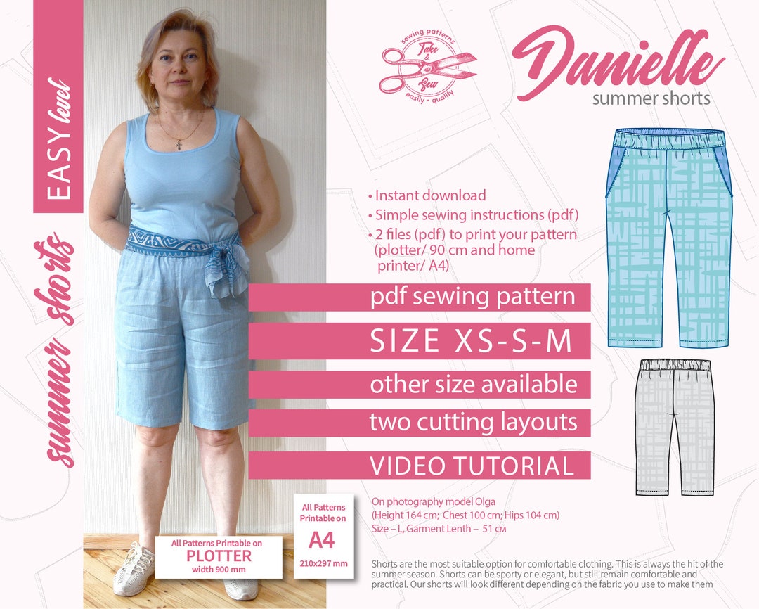 Indie Linen Shorts Sewing Pattern. DIY Women Summer Trousers, Size XS S ...