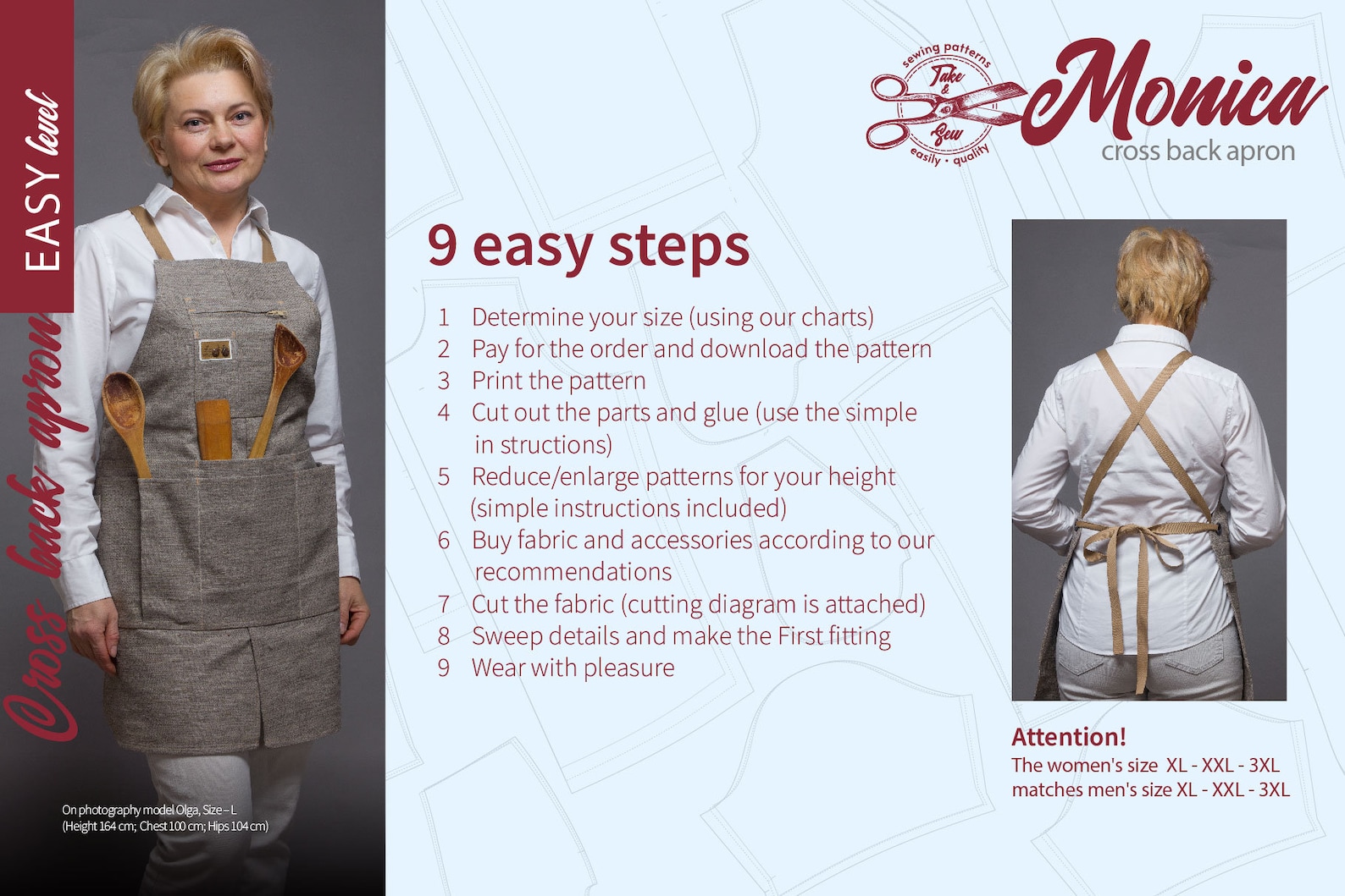 Cross Back Apron Sewing Pattern Vendor Apron Pattern Barista Apron ...