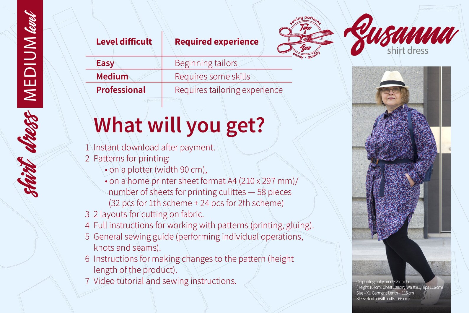 Shirt Dress Pattern PDF Sewing Pattern Plus Size Pattern 3XL 4XL 5XL ...