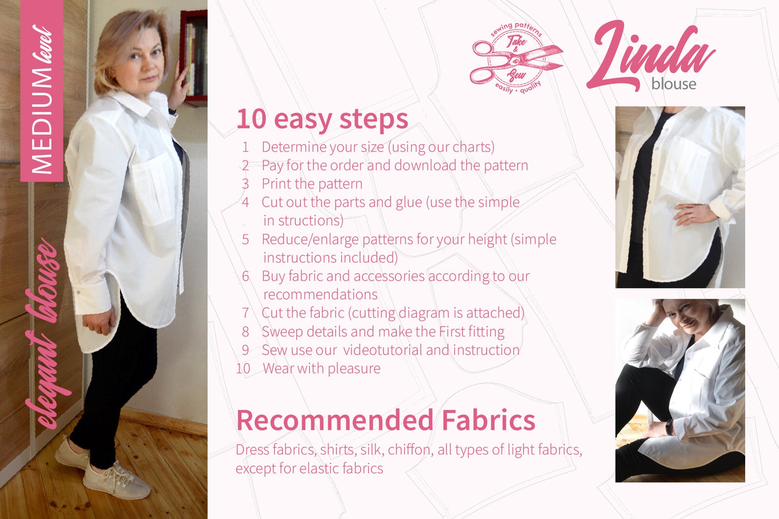 Elegant Blouse Sewing Pattern PDF Sewing Pattern Loose Blouse - Etsy