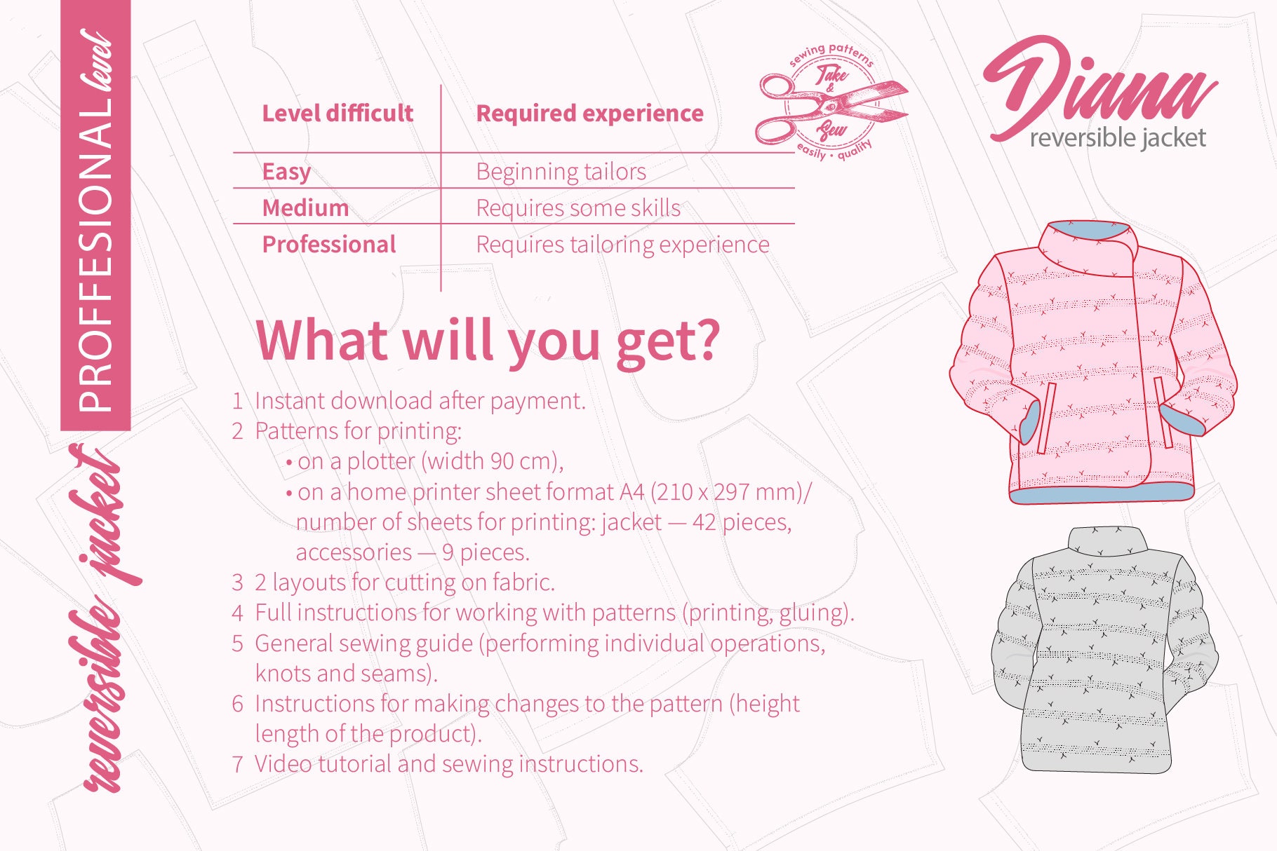 Reversible Jacket Sewing Pattern. Indie DIY Women Tamarack Jacket, Size ...