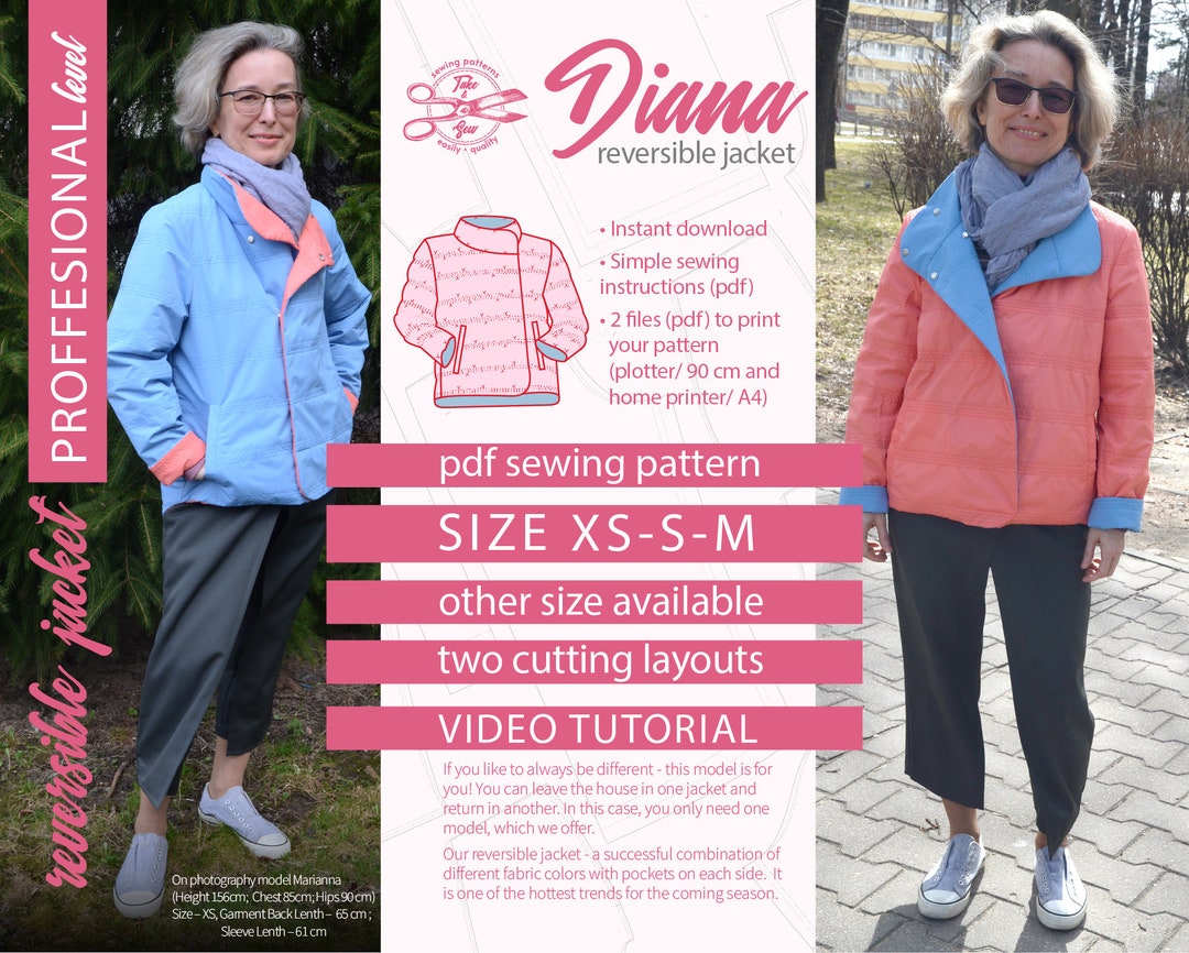 Reversible Jacket Sewing Pattern. Indie DIY Women Tamarack Jacket, Size ...