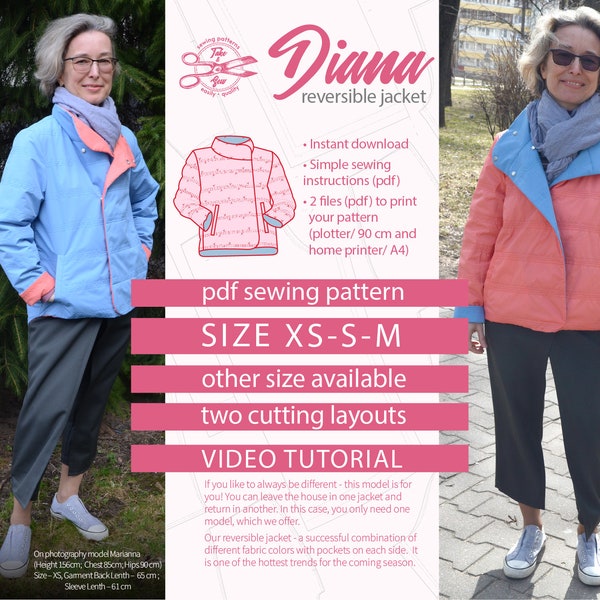 Reversible Jacket Sewing Pattern. Indie DIY Women Tamarack Jacket, Size ...