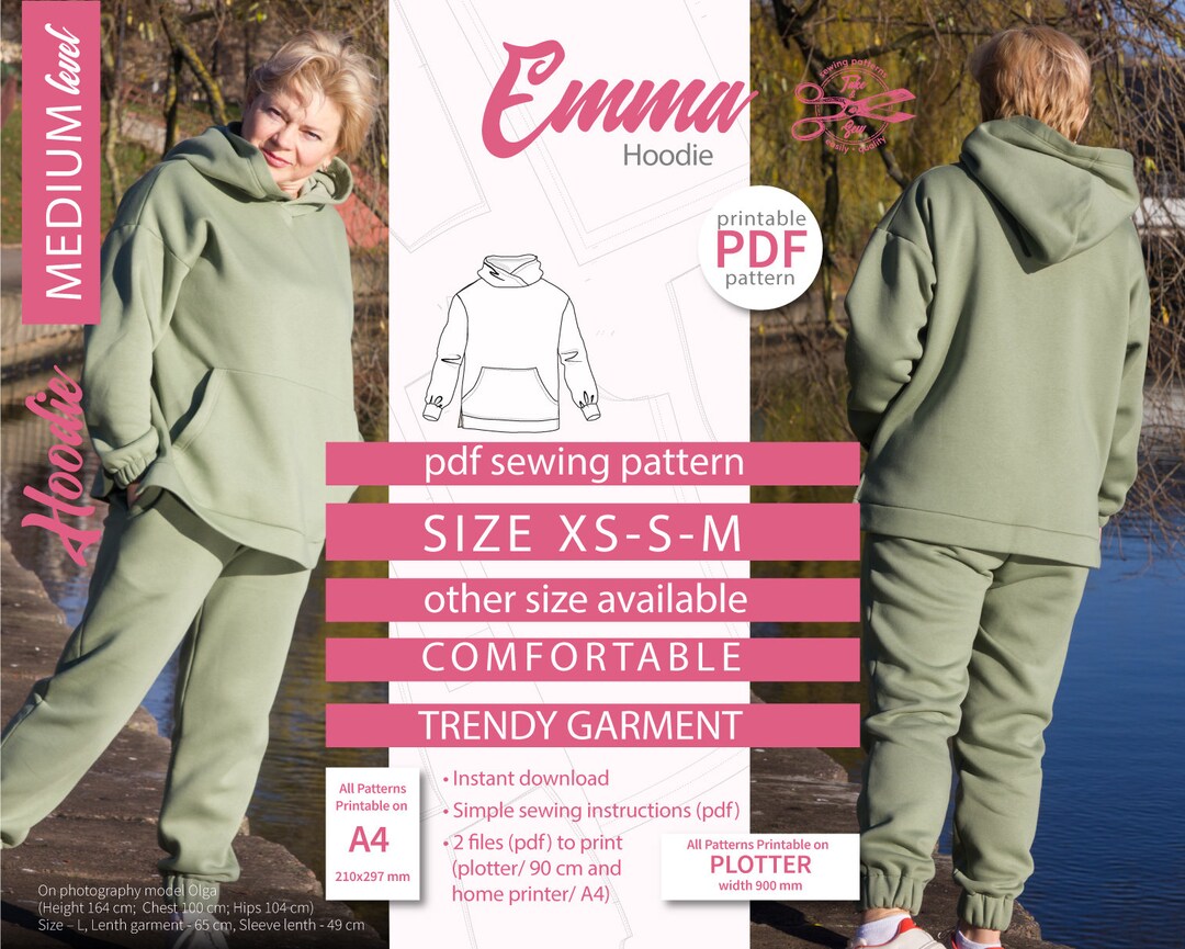Hooded Jacket Tracksuit Sewing Pattern Sweatshirt Pattern PDF Basic ...