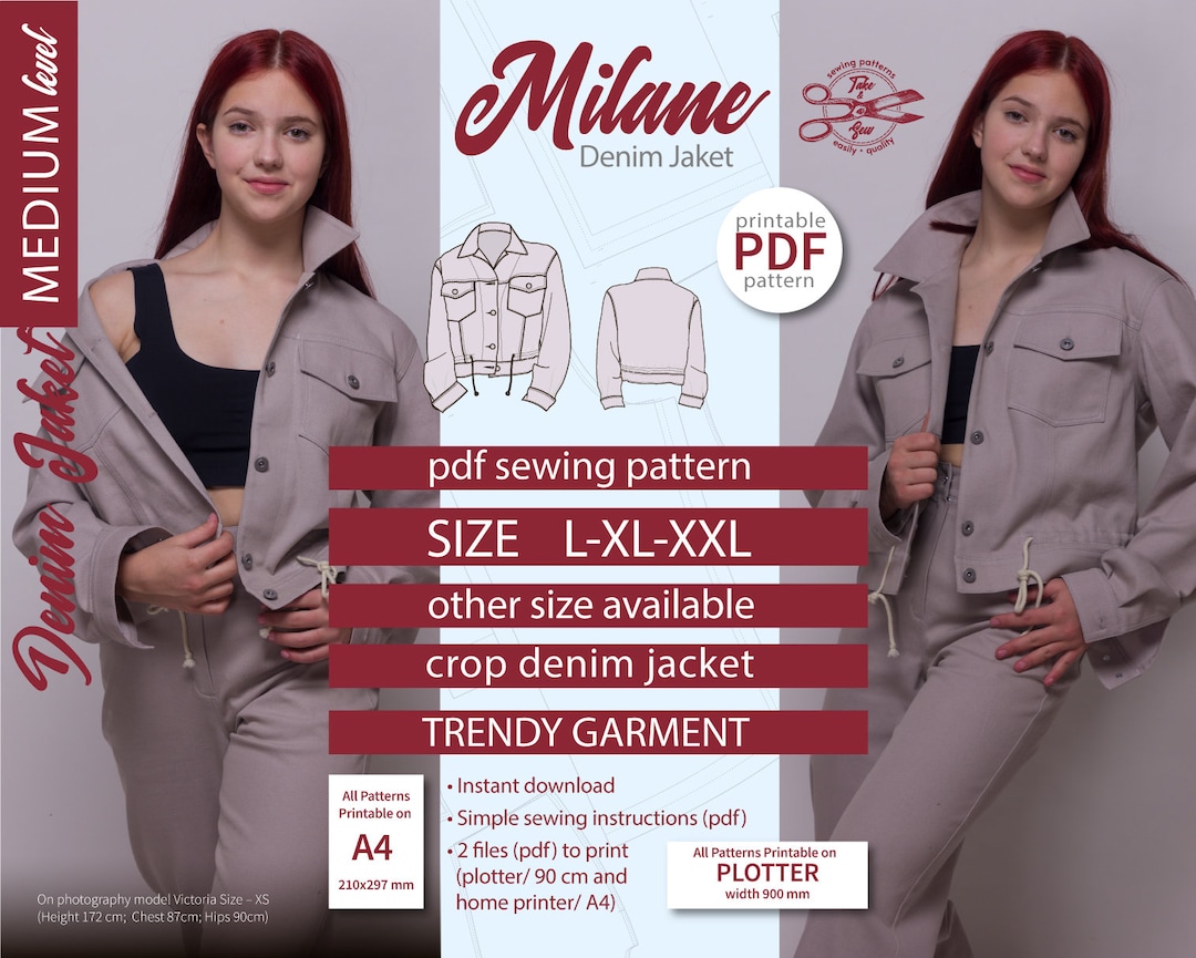 Denim Jacket Pattern Denim Crop Jacket Jean Jacket Pattern Crop Jacket ...