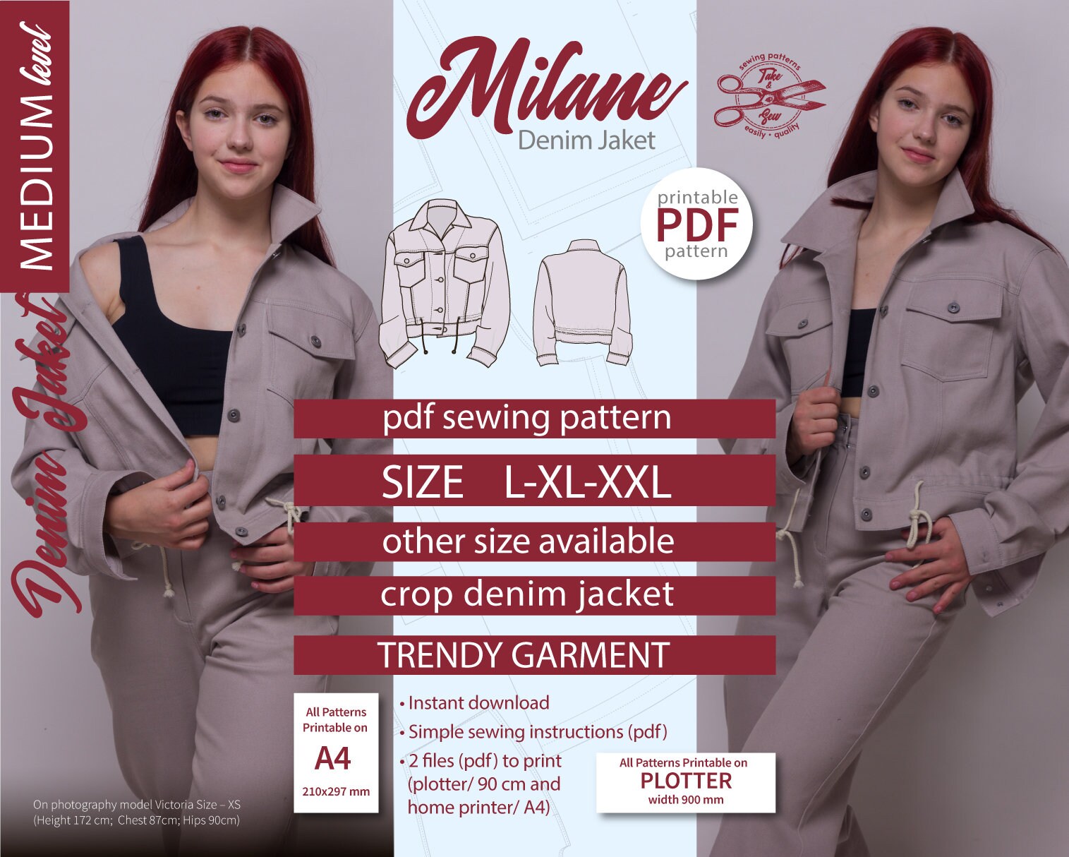 Denim Jacket Pattern Denim Crop Jacket Jean Jacket Pattern Crop Jacket ...