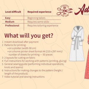 Indie Hooded Bathrobe Sewing Pattern. DIY Women Housecoat, Size L XL ...